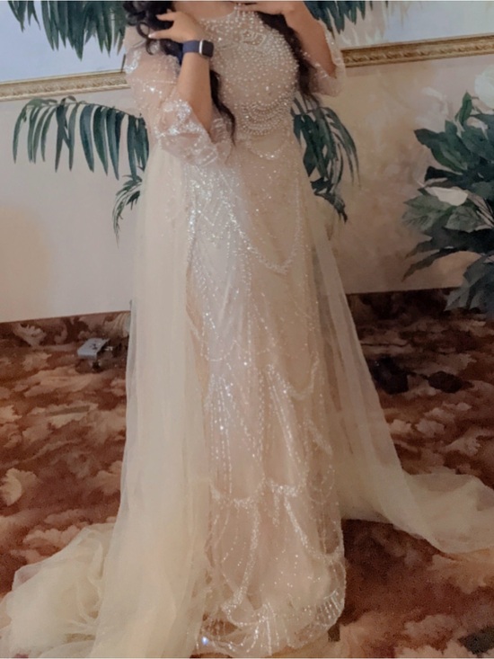 SHEIN | Dresses | Shein Champagne Beaded Tulle Bridal Gown | Poshmark